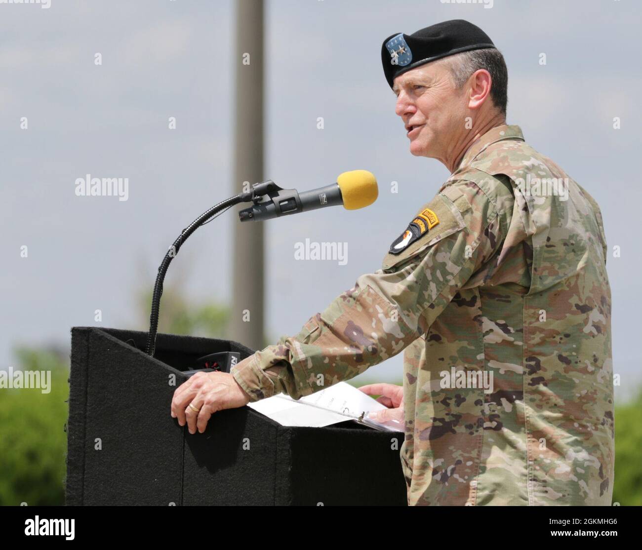 Maj. Gen. JP McGee, commanding general of the 101st Airborne Division (Air Assault), gives a ...