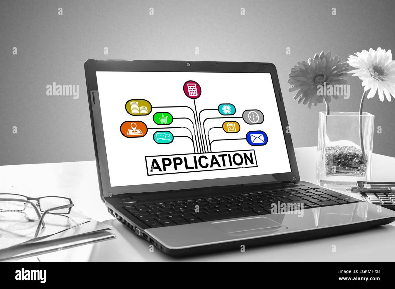 Laptop screen showing application concept Stock Photo - Alamy