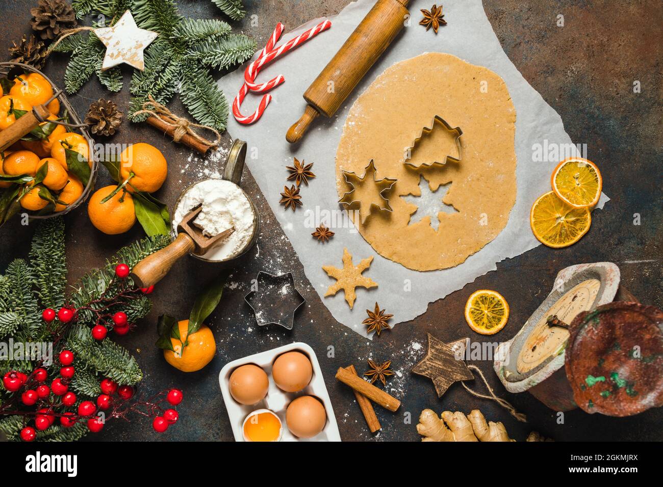 Holiday food. Ingredients for making Christmas ginger cookies small ...