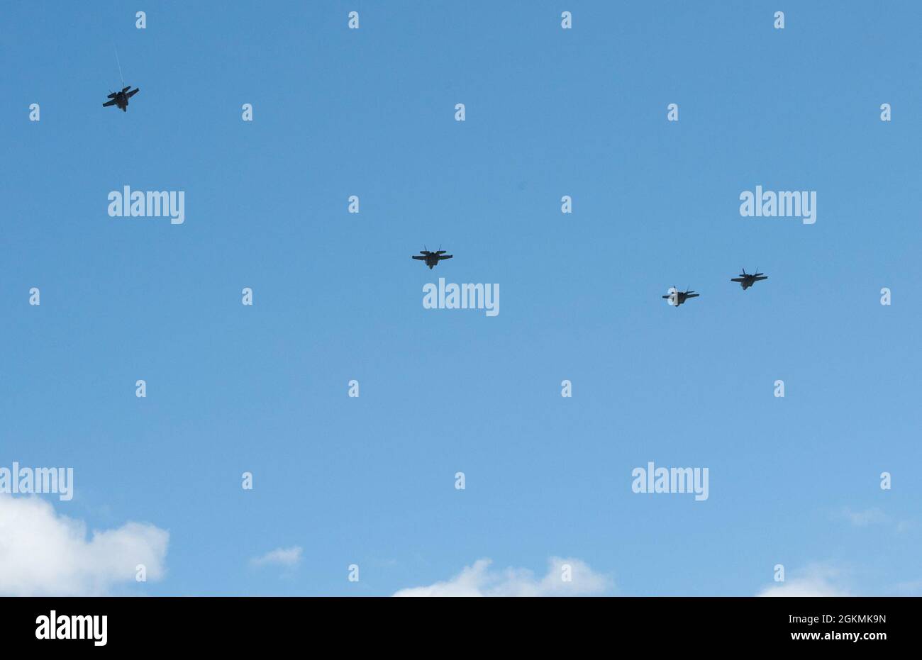 F-35A Lightning II Joint Strike Fighters fly in a missing man formation ...