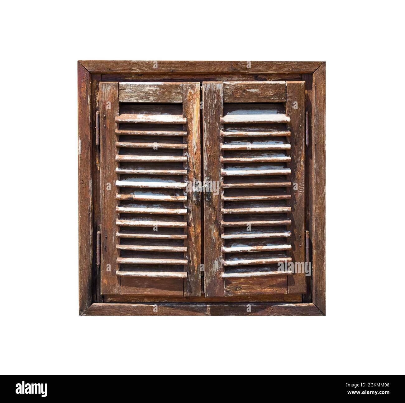 Aged weathered wooden window shutters isolated on white background ...