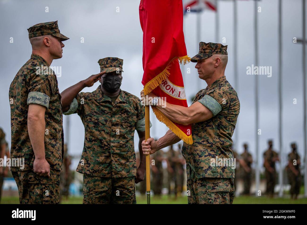 U.S. Marine Corps Lt. Col. Nicholas Waldron, right, relinquishes Marine ...