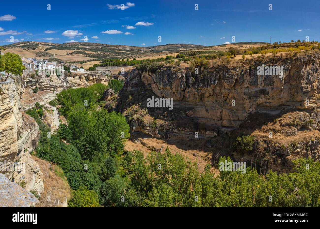 The gorge at Rio Alhama below the Moorish village of Alhama de Granada ...