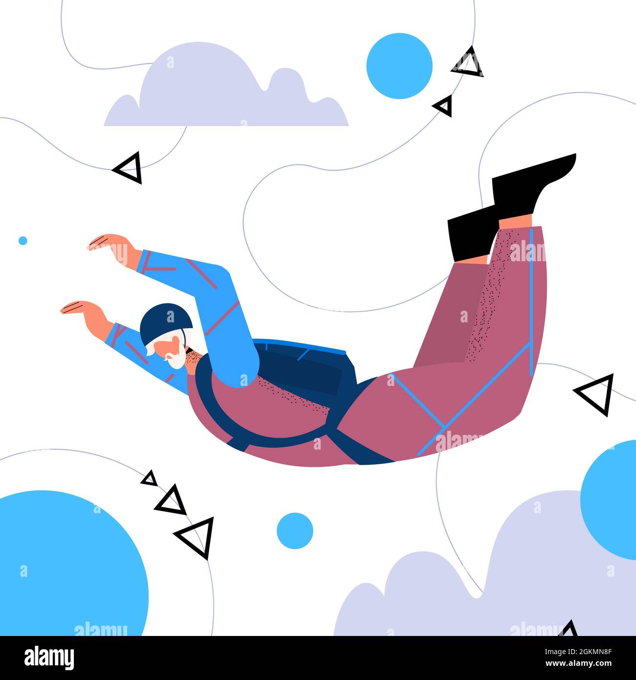 senior woman flying down during skydiving jump aged skydiver floating ...