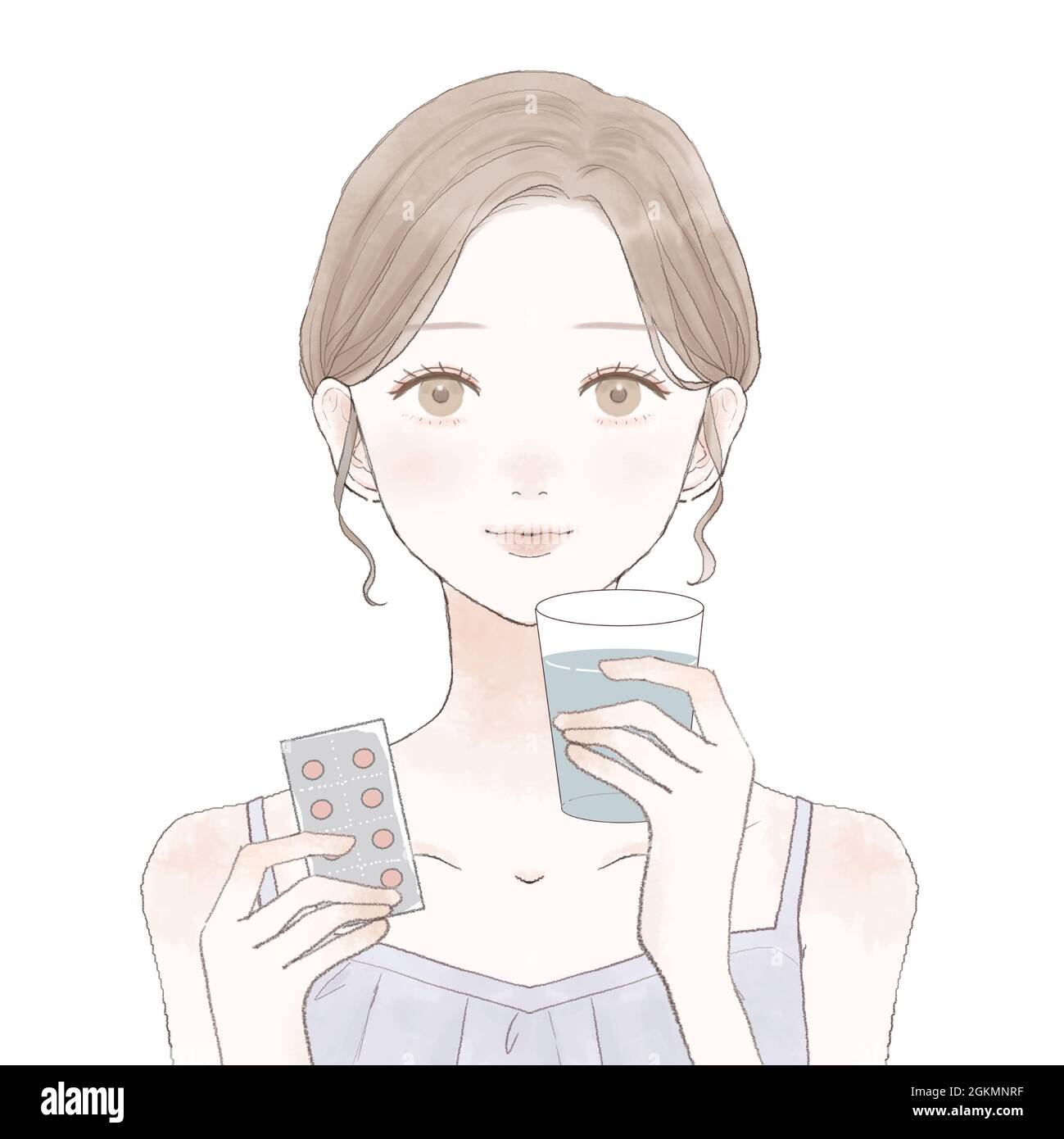 Woman taking tablet type medicine. On a white background Stock Photo ...