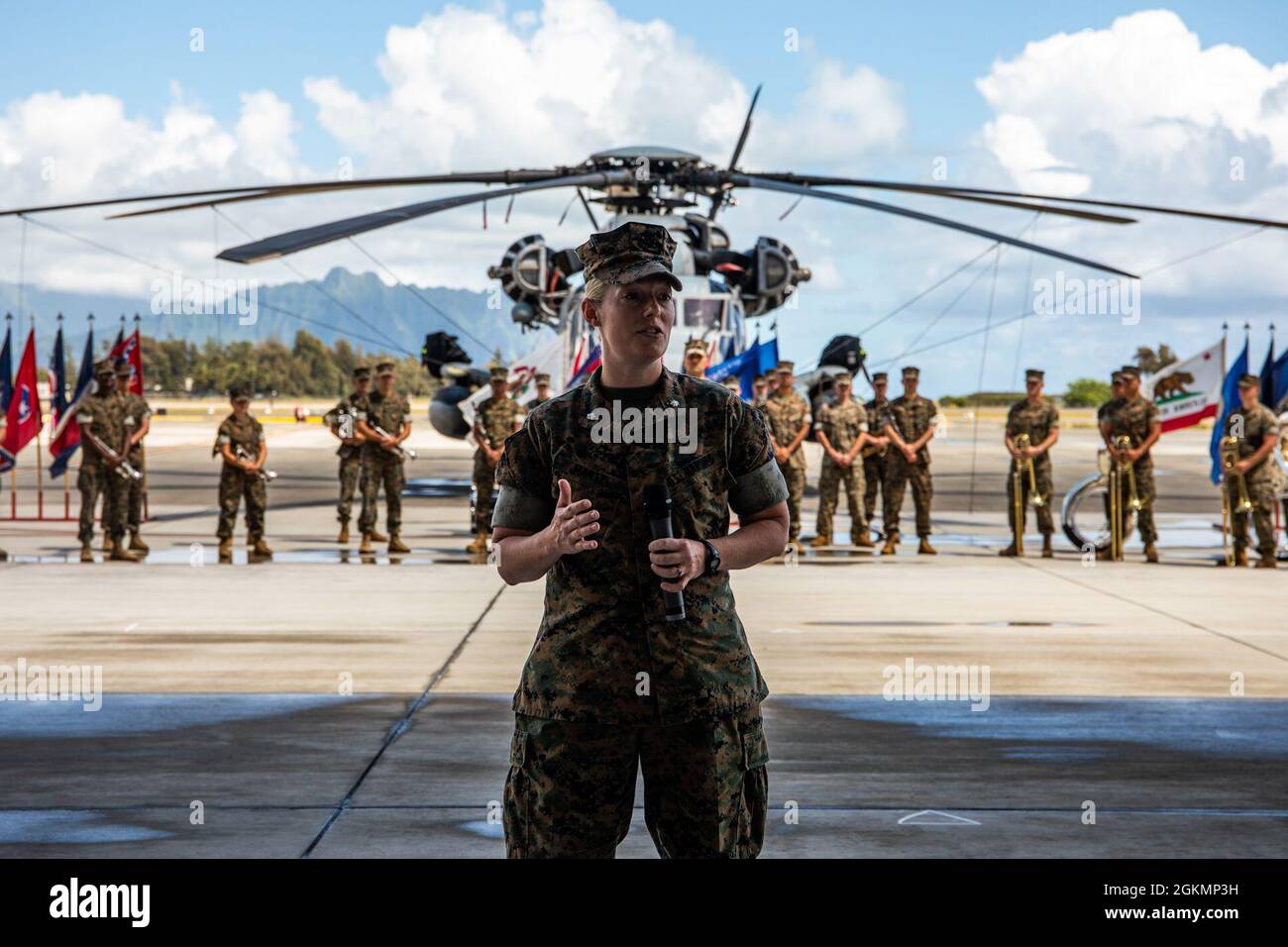 U.S. Marine Corps Lt. Col. Erica K. Mantz speaks to the audience during ...
