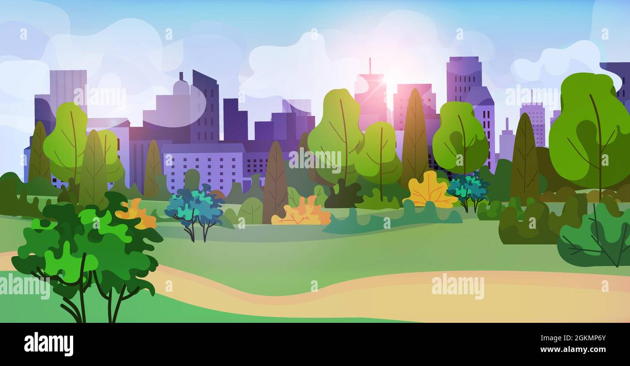urban park outdoors city buildings cityscape background Stock Vector ...