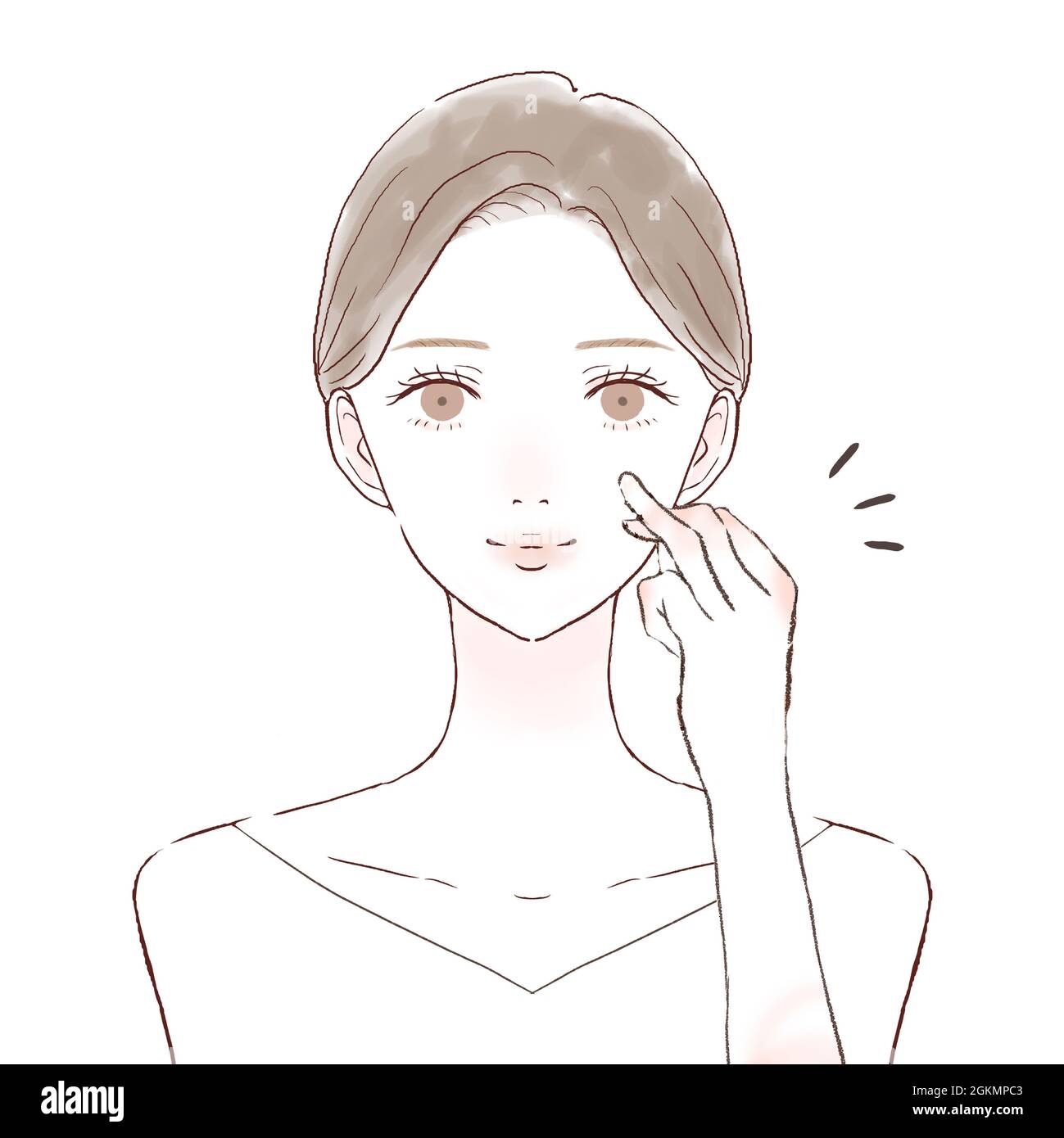 A woman who applys medicine and cream to her face with her ring finger ...