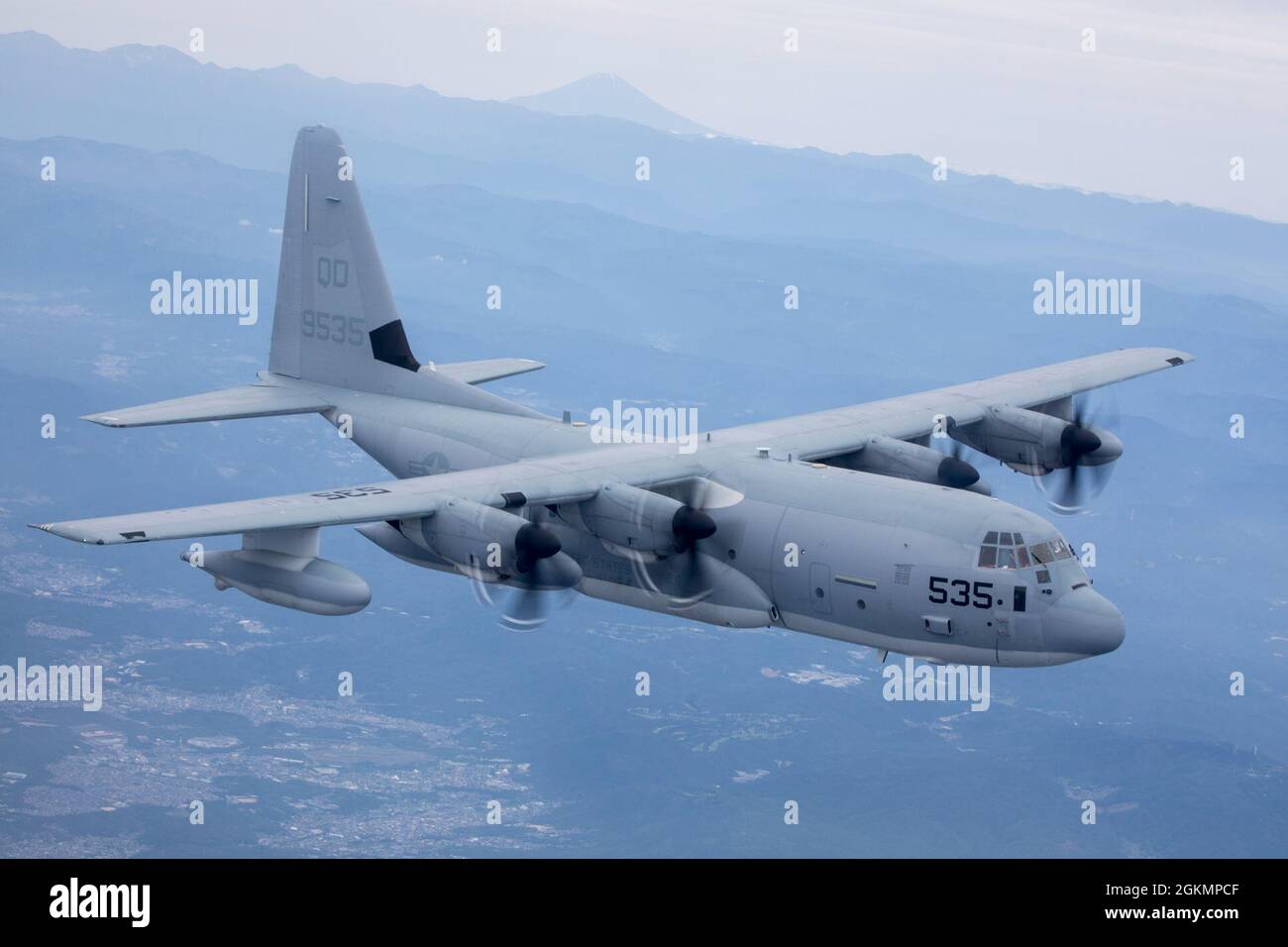 A U.S. Marine Corps KC-130J Super Hercules aircraft with Marine Aerial ...