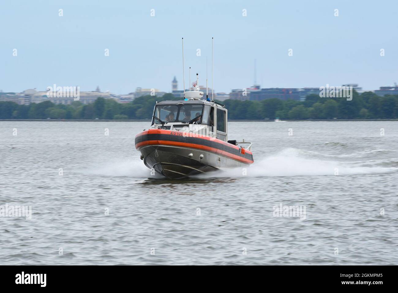 A crew from Coast Guard Station Washington on a 29-foot response boat ...
