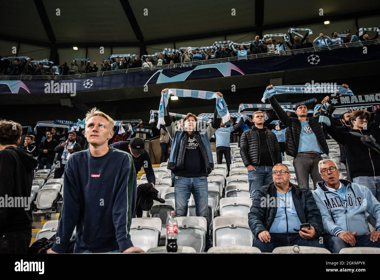 Malmo, Sweden. 14th Sep, 2021. Football fans of Malmoe FF seen during ...