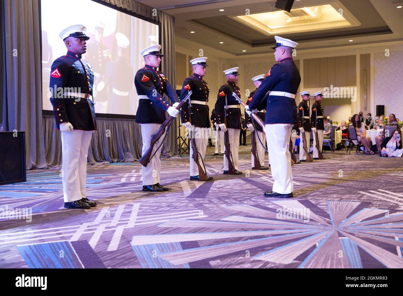 Marines with the Silent Drill Platoon conduct their rifle inspection ...