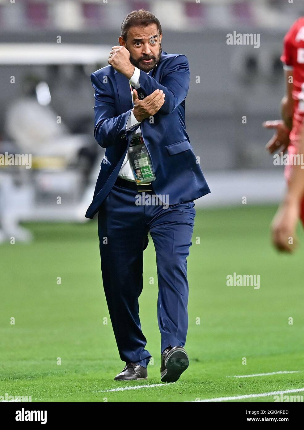 Doha, Qatar. 14th Sep, 2021. Firouz Karimi, head coach of Tractor FC ...