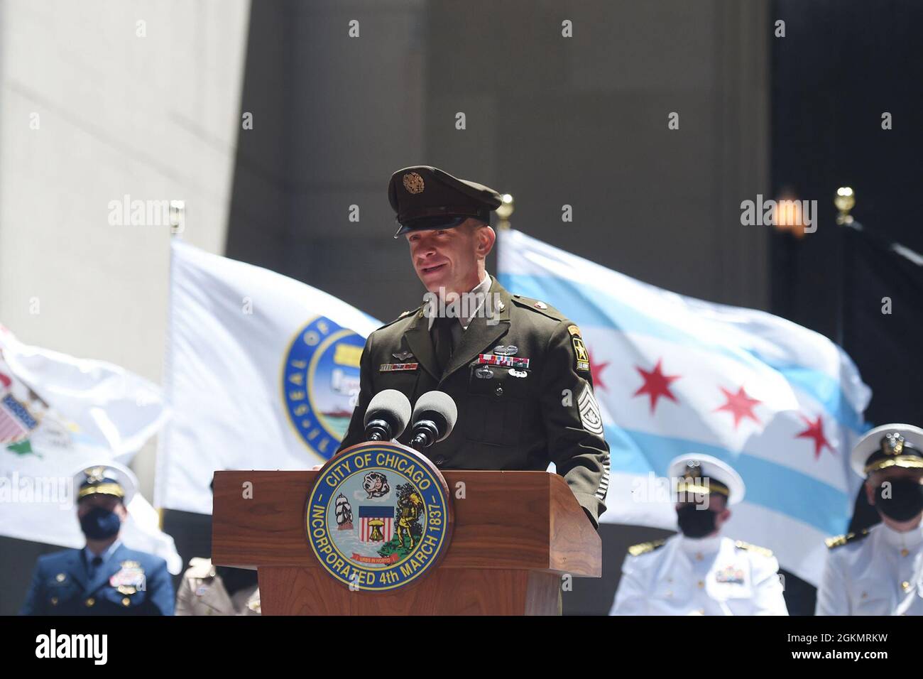 Sgt. Maj. of the Army, Michael A. Grinston, delivers remarks, as the ...