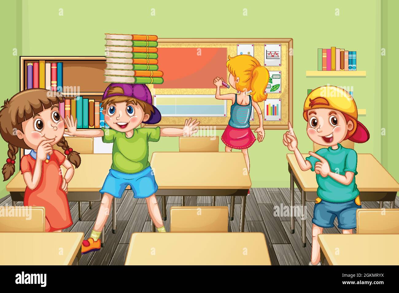 Students spending time during break time in the classroom illustration ...
