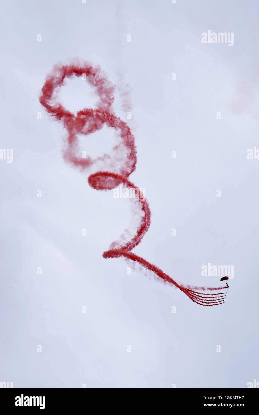 A member of the British Army Red Devils Army Display Team conducts an ...