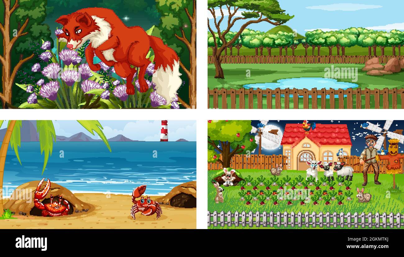 Four different nature horizontal scene illustration Stock Vector Image ...