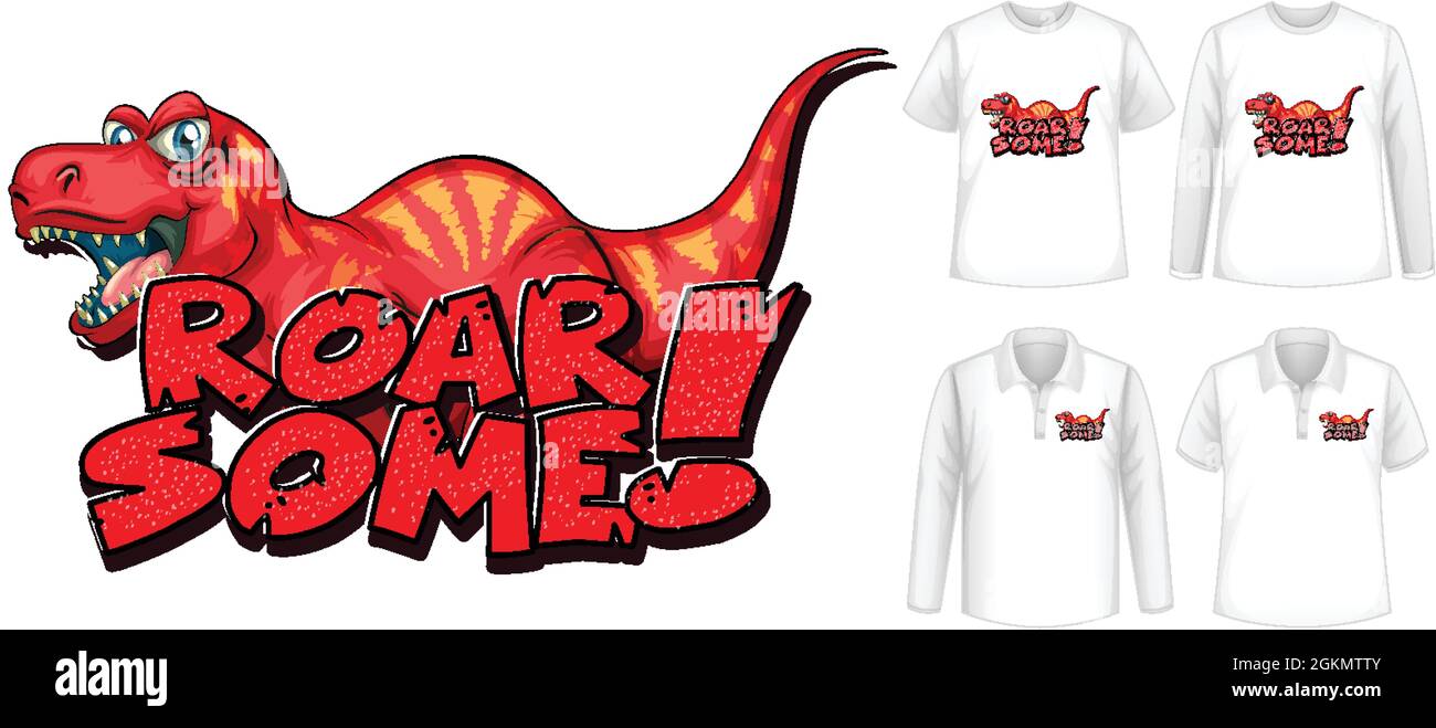 Roar Some font and Dinosaur cartoon character logo with different types ...