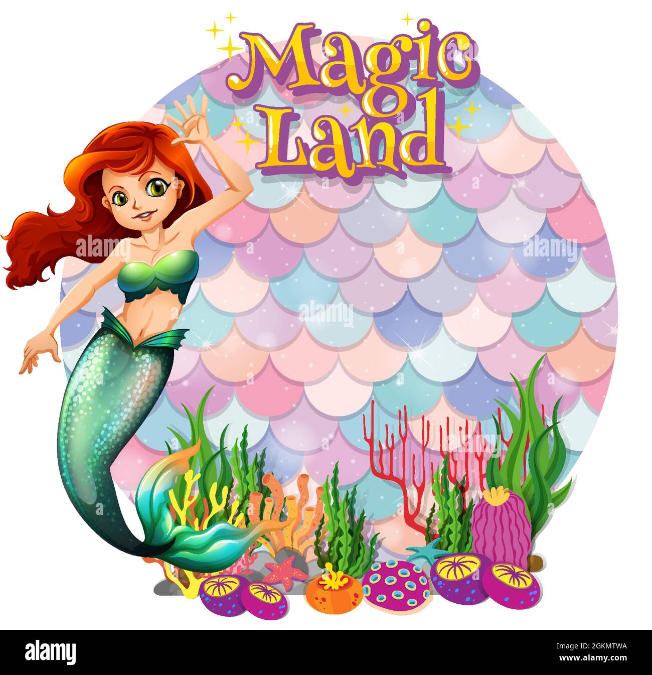 Beautiful mermaid carton character with blank pastel scales banner ...