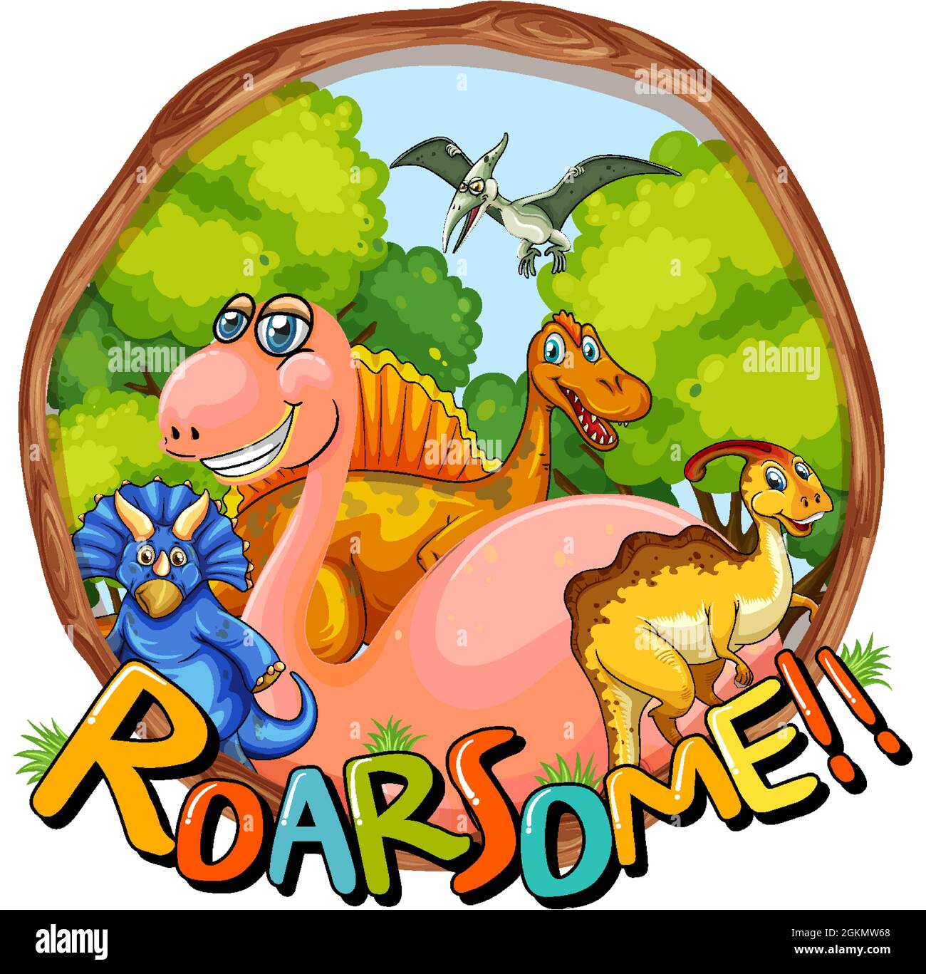 Roar Some word typography with Dinosaur character group illustration ...