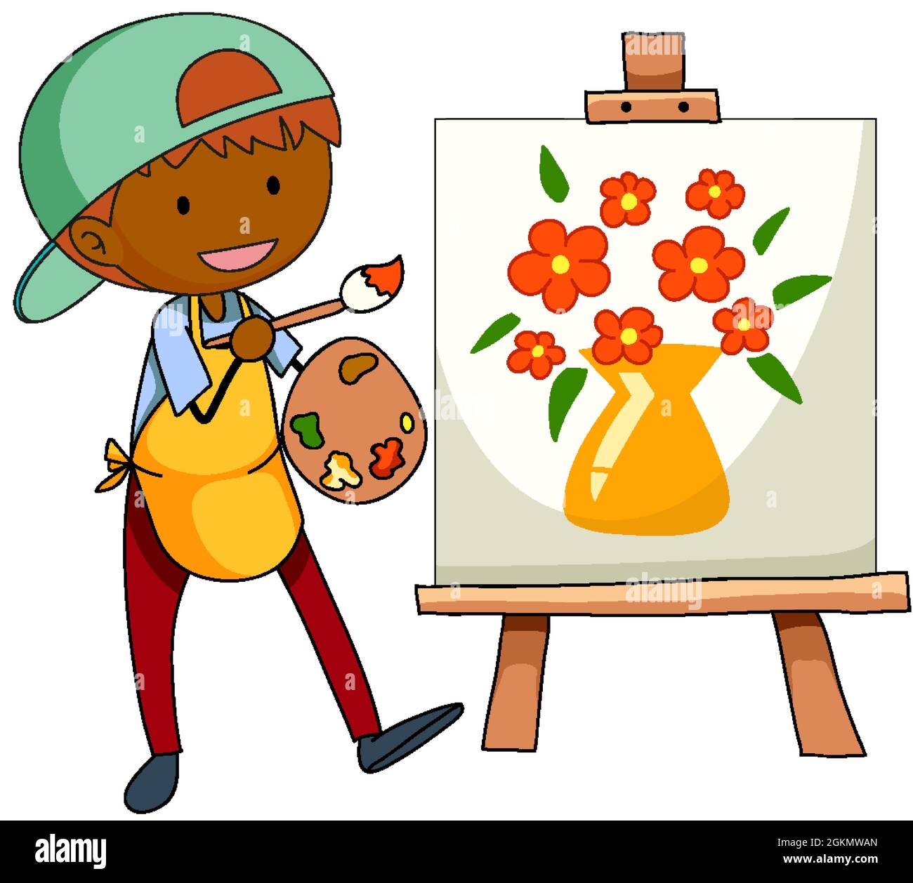 Little artist drawing the picture cartoon character isolated ...