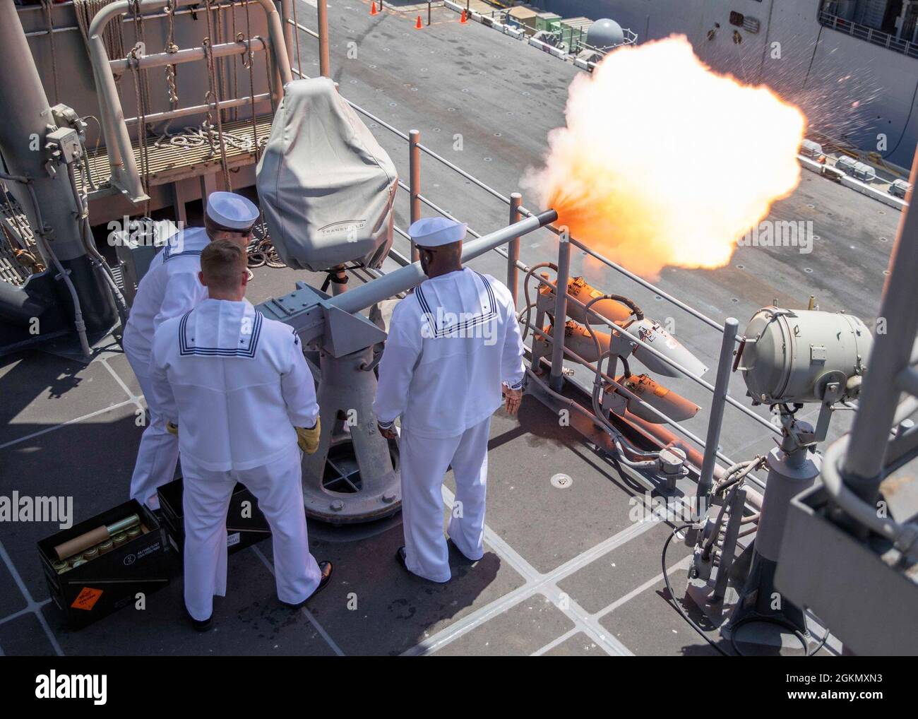 210531-N-AO823-1115 SAN DIEGO (May 31, 2021) – Sailors fire an MK 11 ...