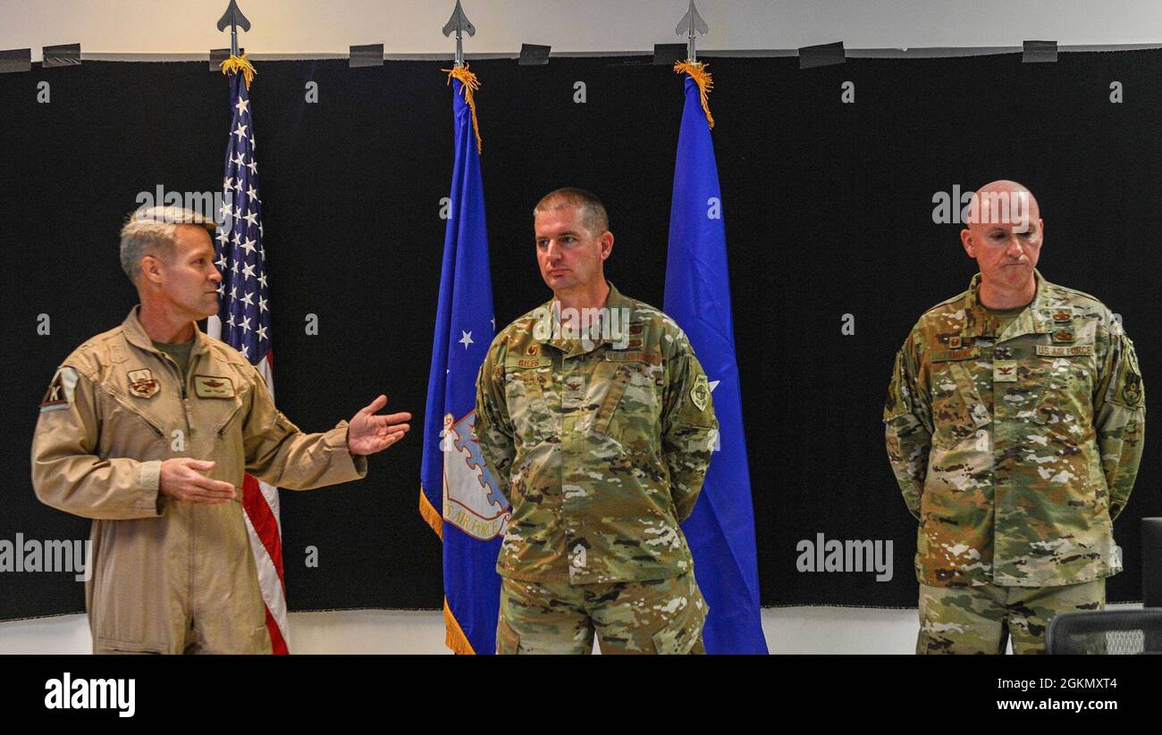 Brig. Gen. Daniel Tulley, 379th Air Expeditionary Wing commander, gives ...