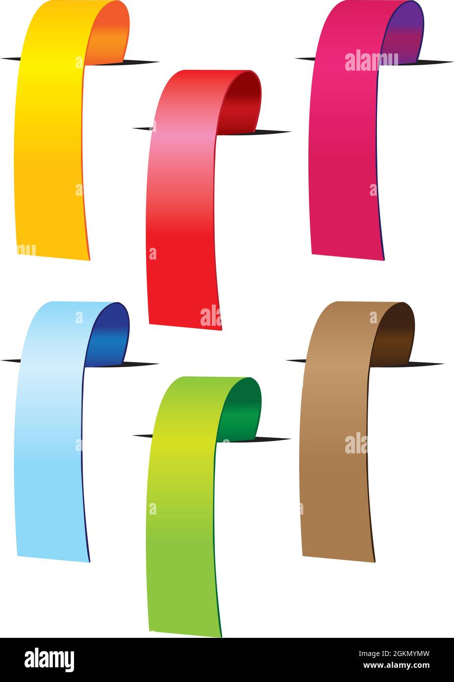 Vector illustration of blank strips of colored paper hanging on one end ...