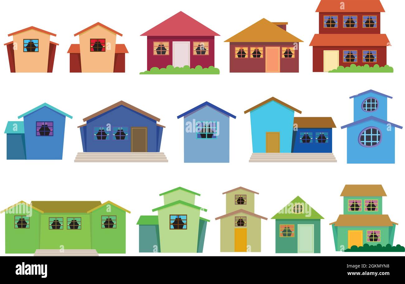 Vector collection of houses in different layout and colors Stock Vector ...