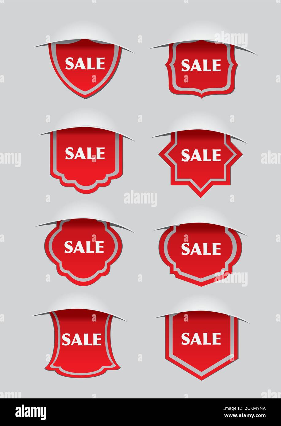 Vector illustration of red sale labels with different shapes Stock ...