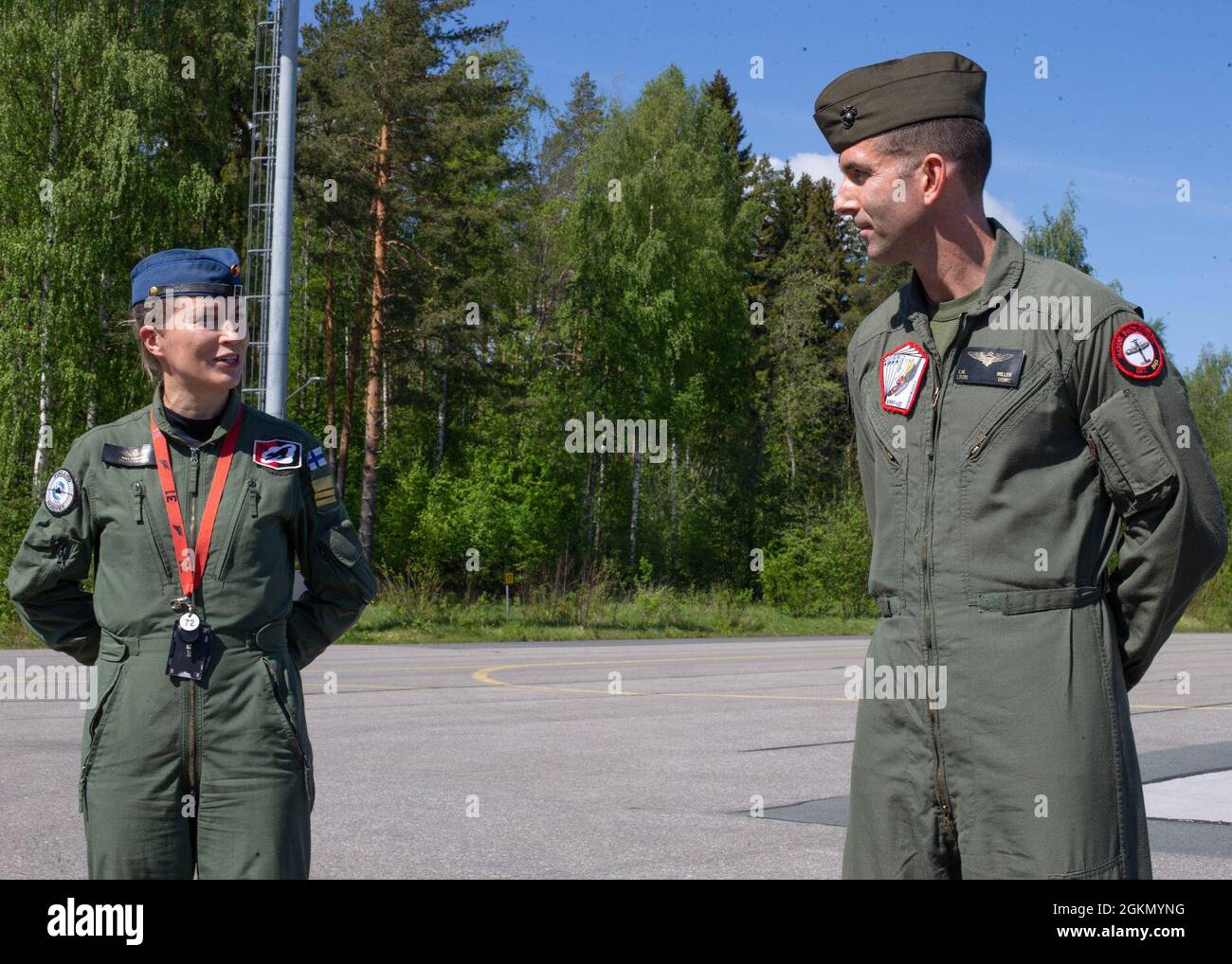 Finnish Air Force Lt. Col. Inka Niskanen (left), commanding officer of ...