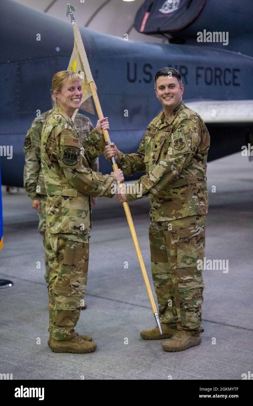 U.S. Air Force Lt. Col. Michael E. Joanos (right), incoming 99th ...