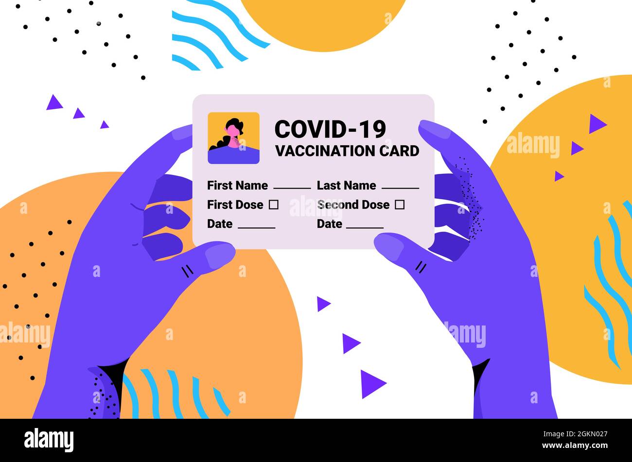 hands holding covid-19 vaccination record card global immunity passport ...