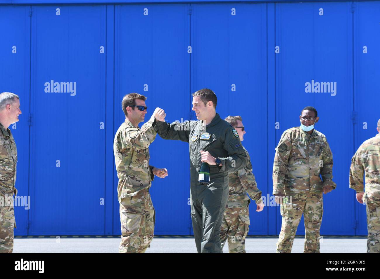 U.S. Air Force Firefighters of 424th Air Base Squadron, celebrate the ...