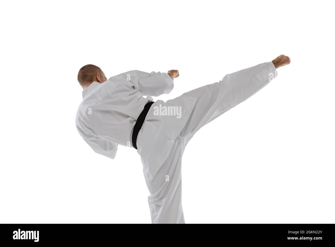 Back view. Cropped portrait of caucasian sportsman standing in side ...