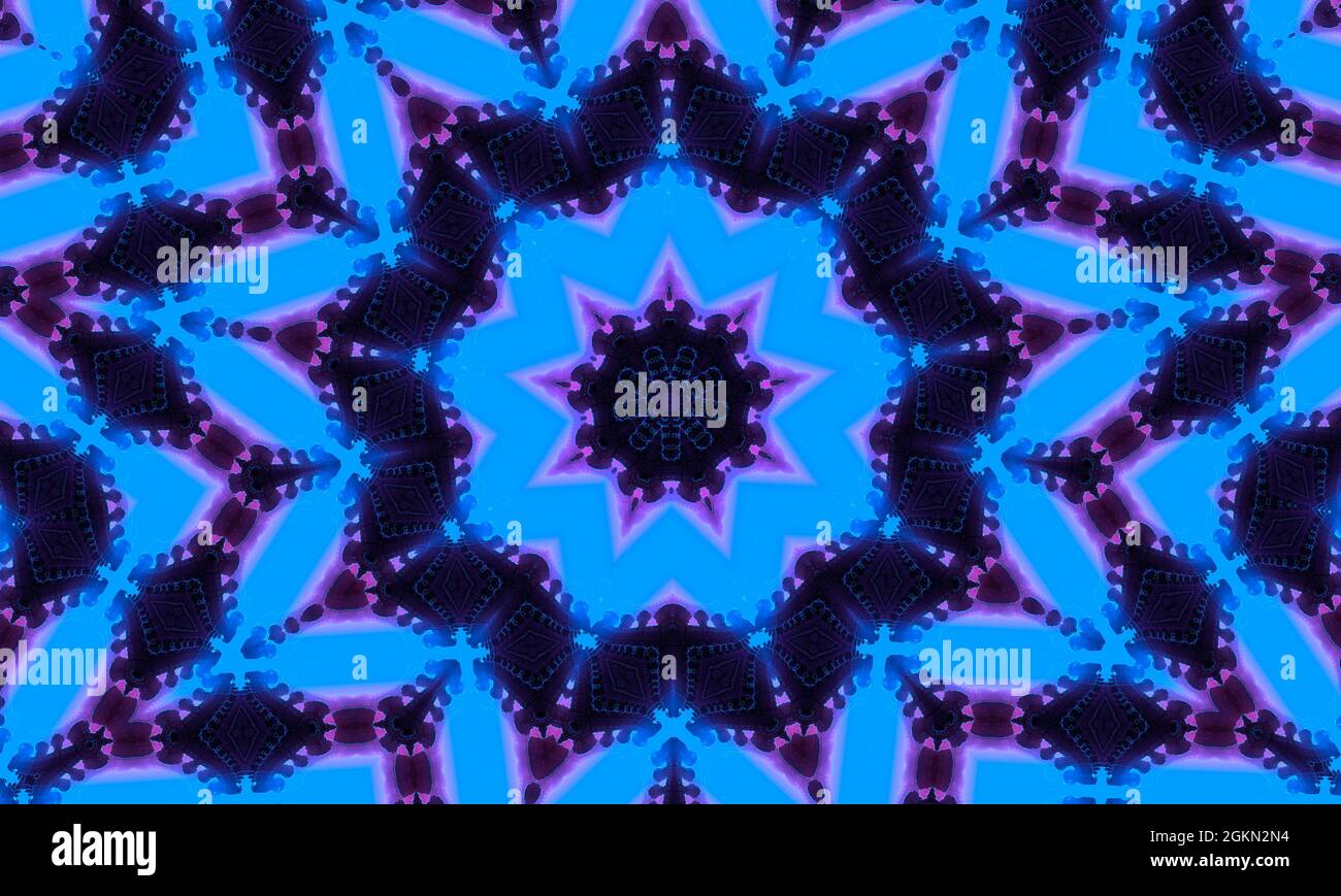 Neon cyan deep blue with purple shadow kaleidoscope Stock Photo - Alamy
