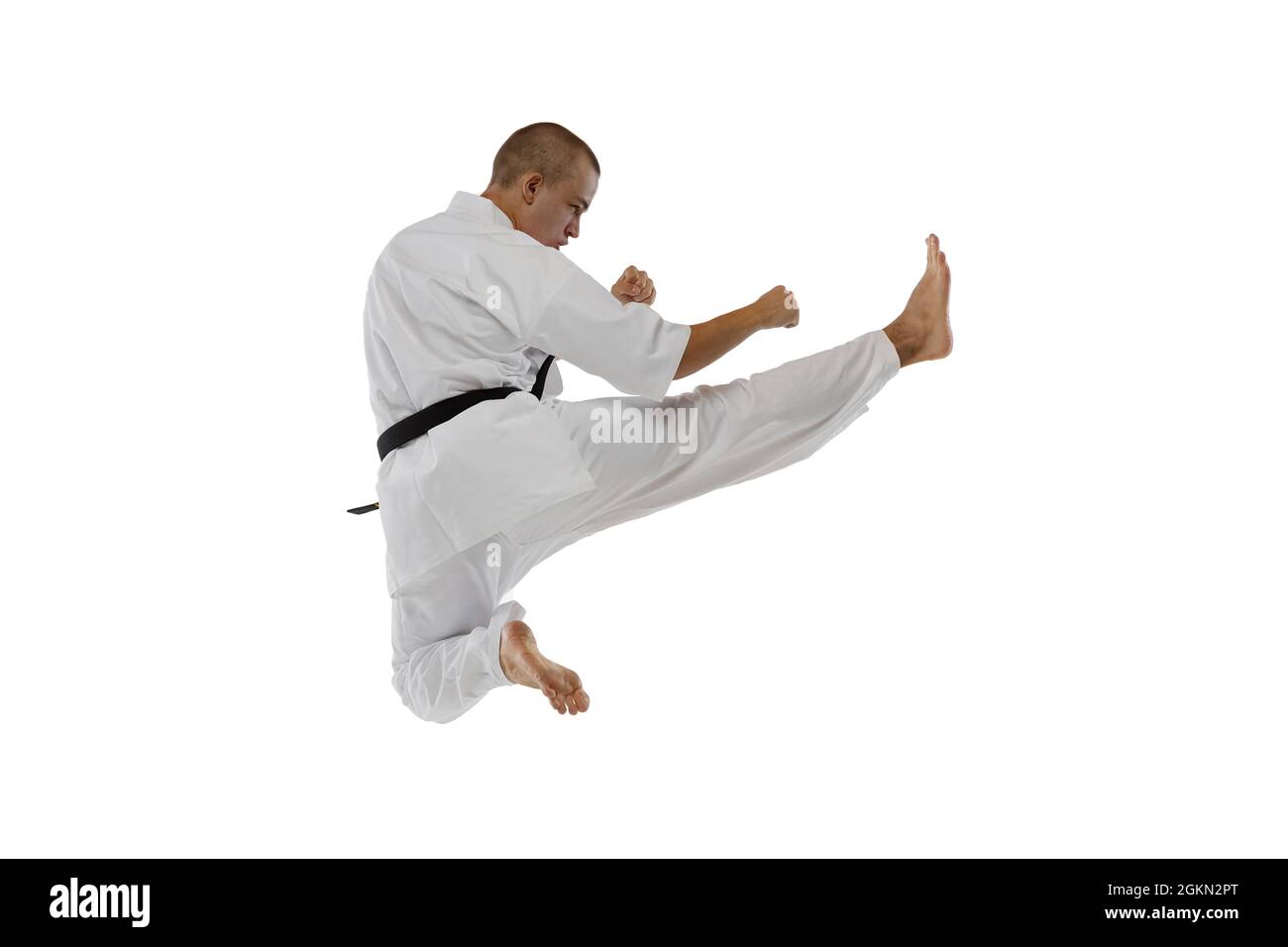 Back view portrait of one caucasian sportsman training isolated over ...