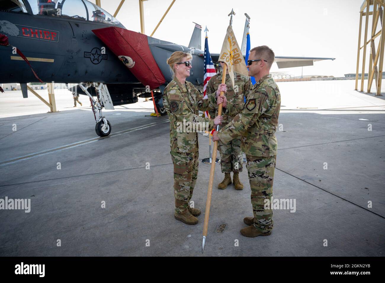 U.S. Air Force Lt. Col. Raymond Rounds (right), incoming 380th ...