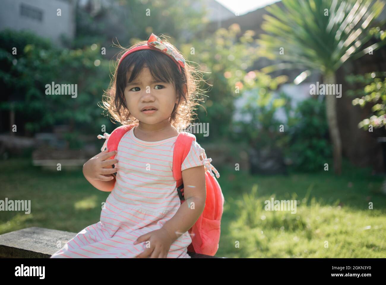 adorable young asian preschoolers toddler student in the park Stock ...