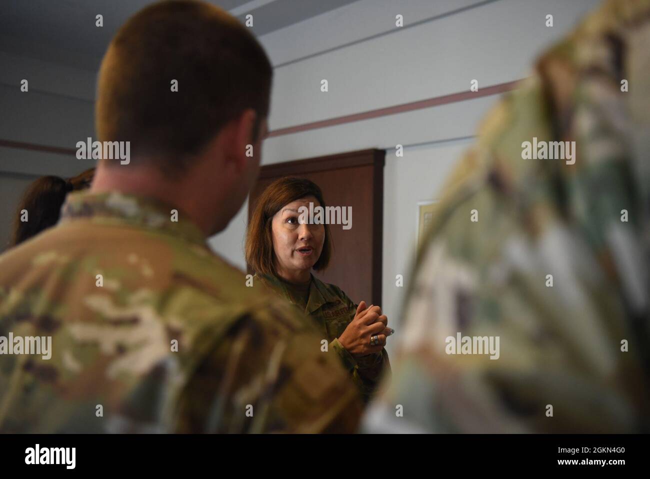 Chief Master Sergeant of the Air Force JoAnne S. Bass talks with Airmen ...