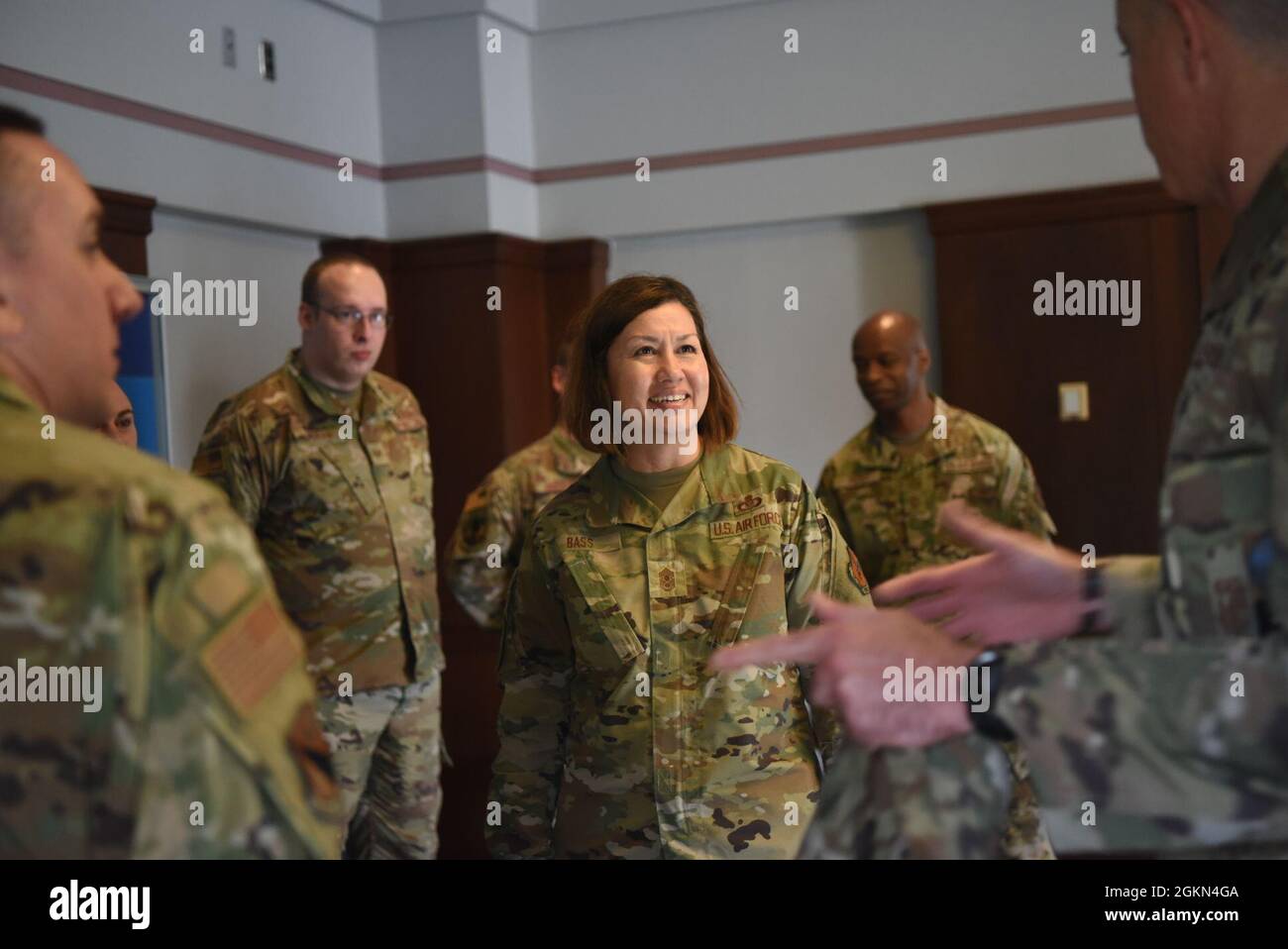 Chief Master Sergeant of the Air Force JoAnne S. Bass talks with Airmen ...