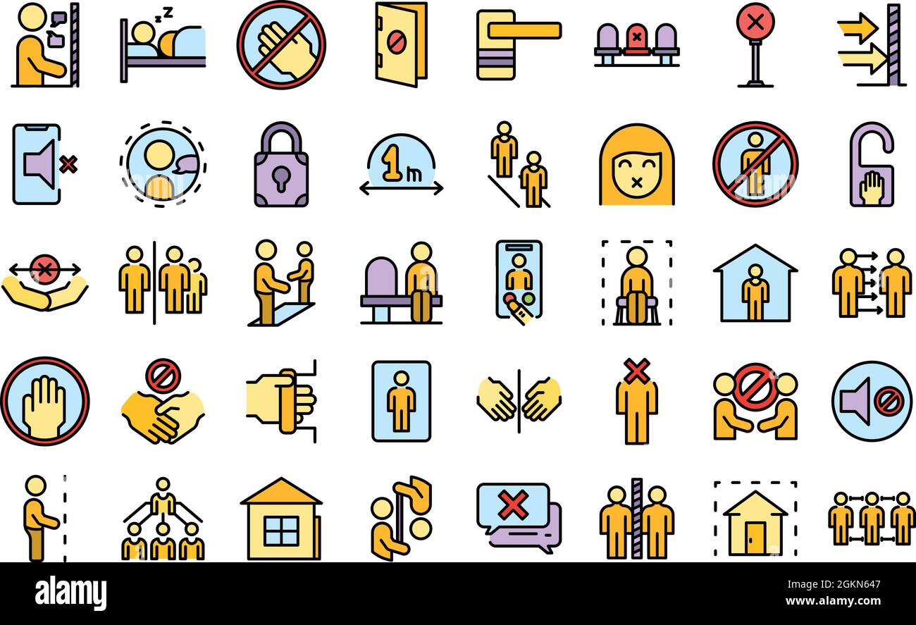 Avoid contact icons set outline vector. Handle touch. Door surface ...