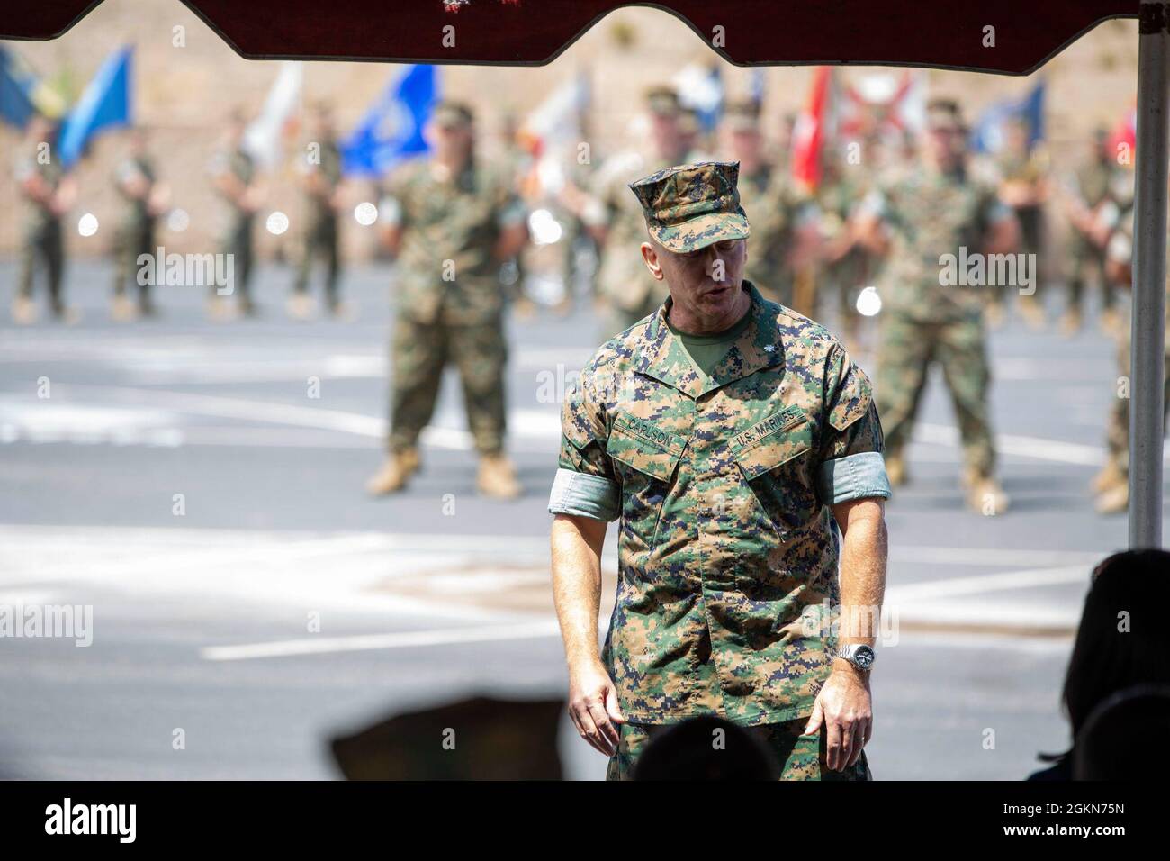 U.S. Marine Lt. Col. Michal Carlson, outgoing commanding officer of 3d ...