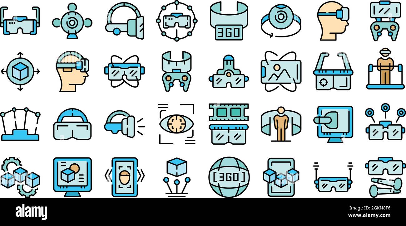 Vr platform icons set. Outline set of vr platform vector icons thin ...