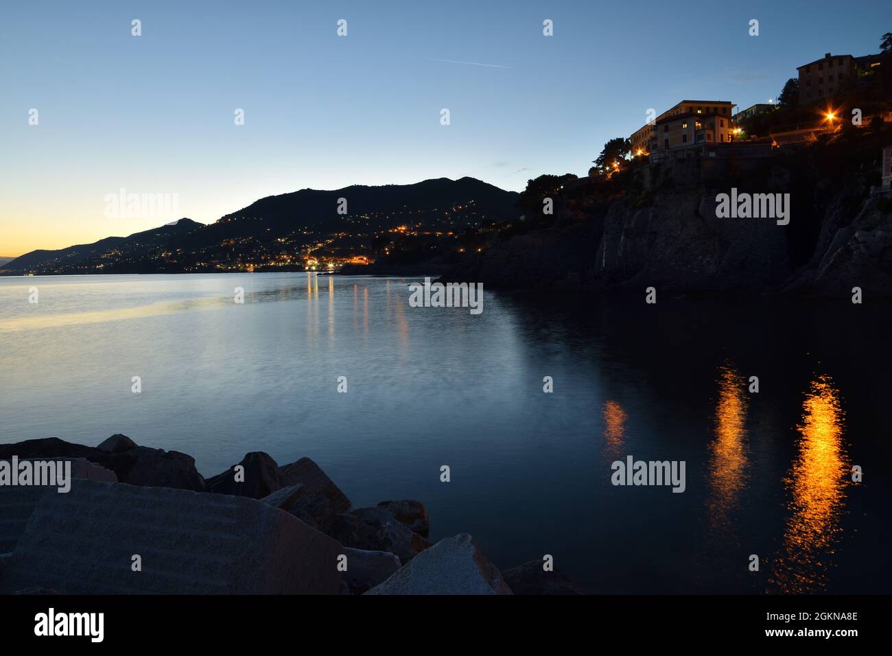 wonderful night view of the city of Camogli in Liguria Stock Photo - Alamy
