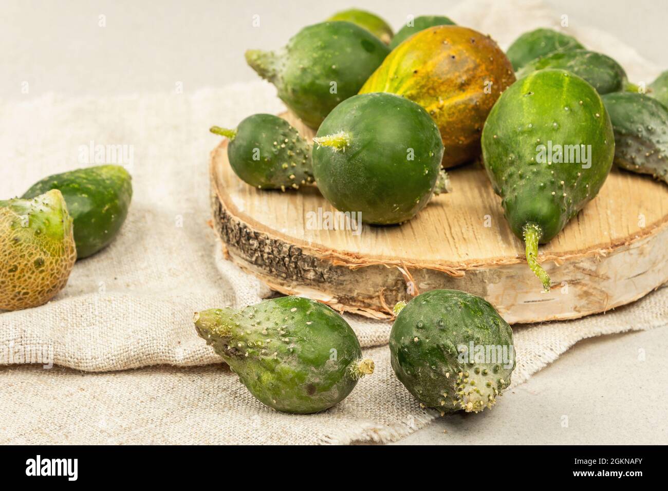Trendy ugly cucumbers. Cooking organic ugly food concept. Stone ...