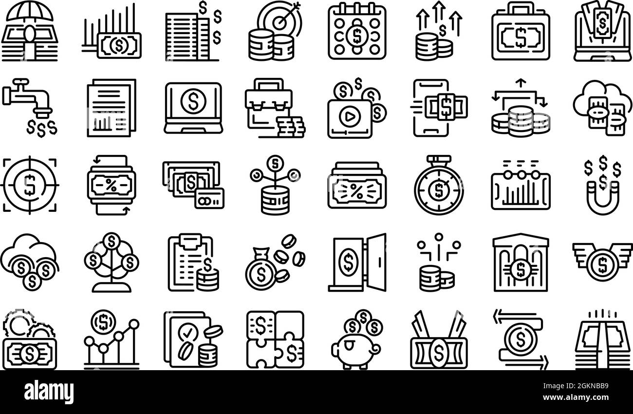 Passive income icons set outline vector. Money fund. Cost invest Stock ...