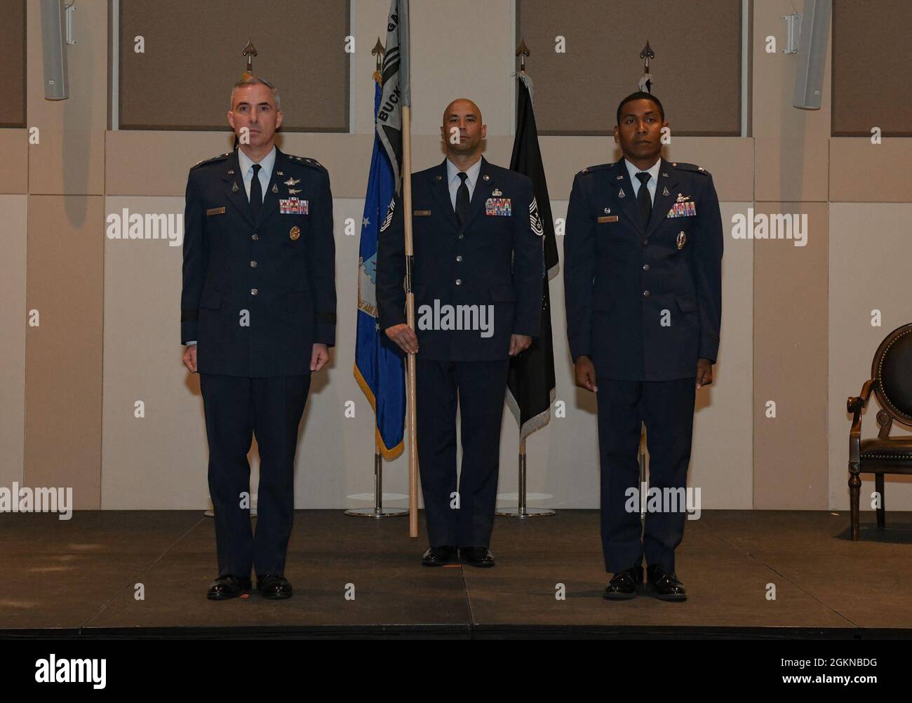 Lt. Gen. Stephen Whiting, left, Space Operations Command commander ...