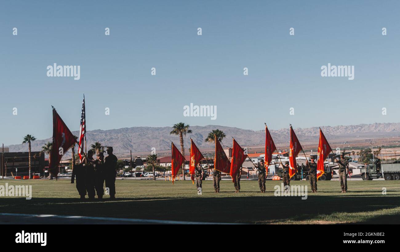 U.S. Marines present organizational colors during the Marine Air Ground ...