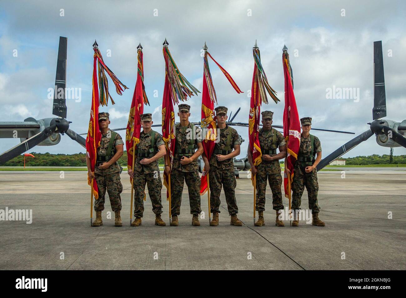 Marine Aircraft Group (MAG) 36 subordinate commands colors, poses for a ...